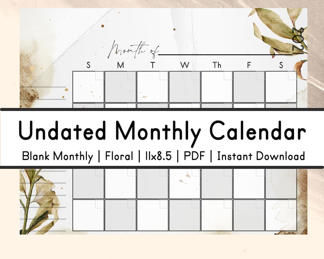 Undated Calendar | Blank | Leaves Botanical| Instant Download | Fall ...