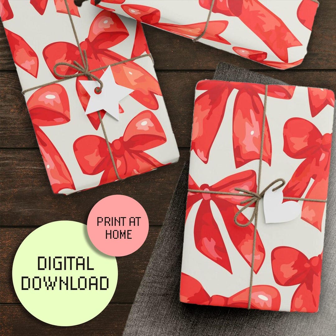 PRINTABLE Red Ribbon Wrapping Paper, Christmas, Holiday, Classic, 2 ...
