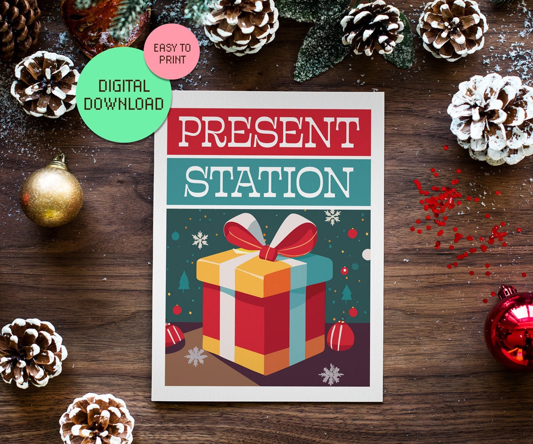 Present Station Signage, Printable Files, Holiday Party Decor, Easy to ...