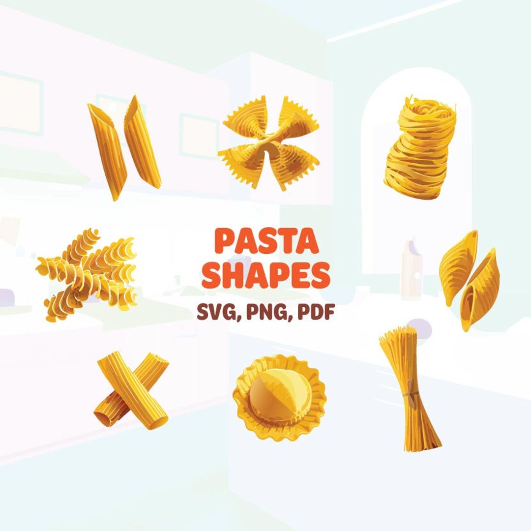 Pasta Shapes Illustration Pack SVG PNG PDF, Cooking Clip Art, Pasta ...