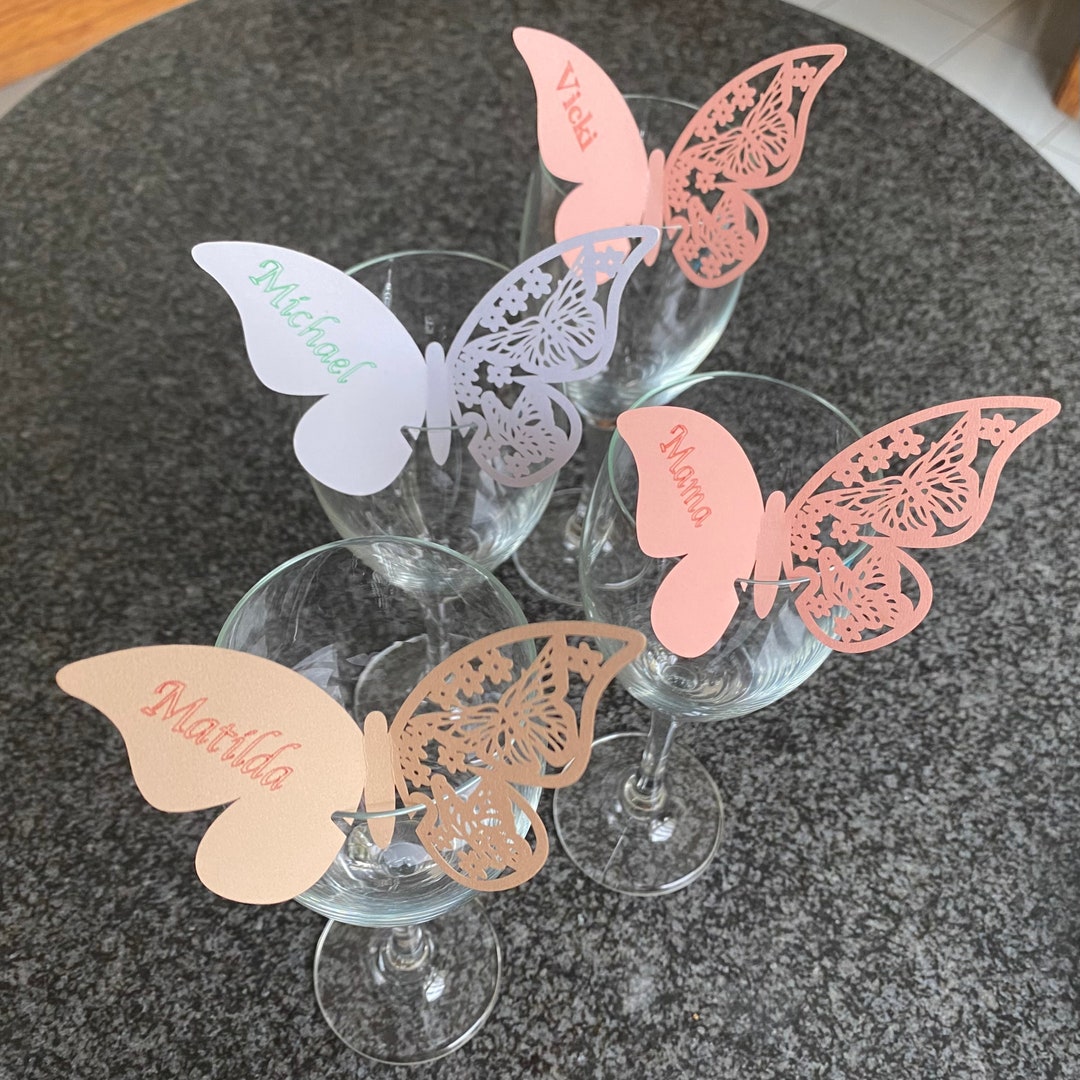 Butterfly Place Cards, Butterfly Name Cards, Butterflies, Wine Glass ...