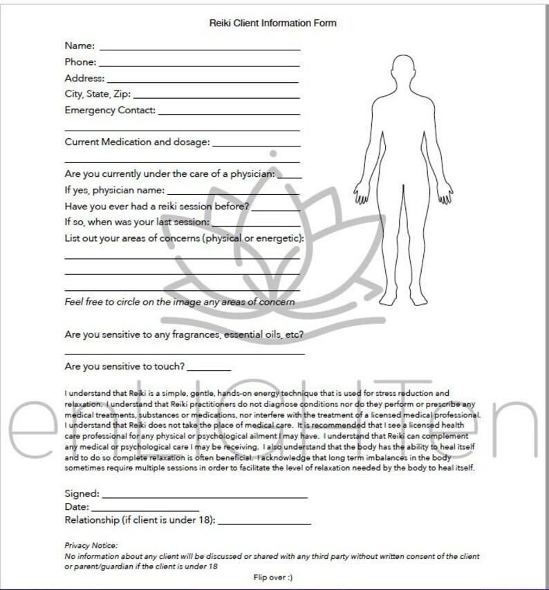 Reiki Practitioner Client Session Forms - Etsy