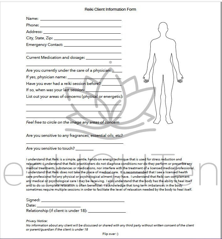 Reiki Practitioner Client Session Forms - Etsy