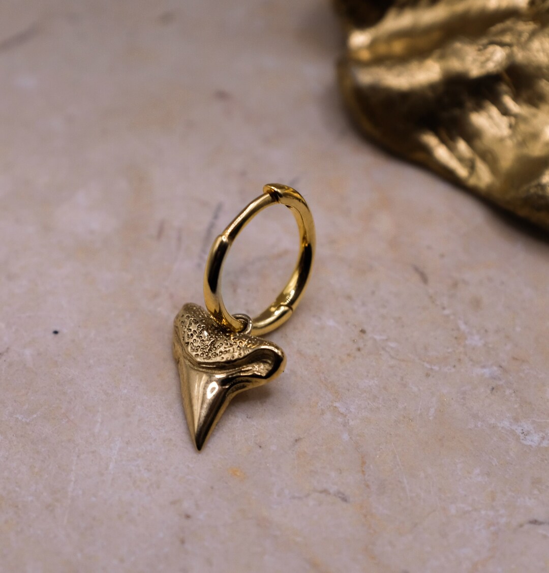 Solid Gold Shark Tooth, 9k 14k Solid Gold Single Earring, 14k Solid ...