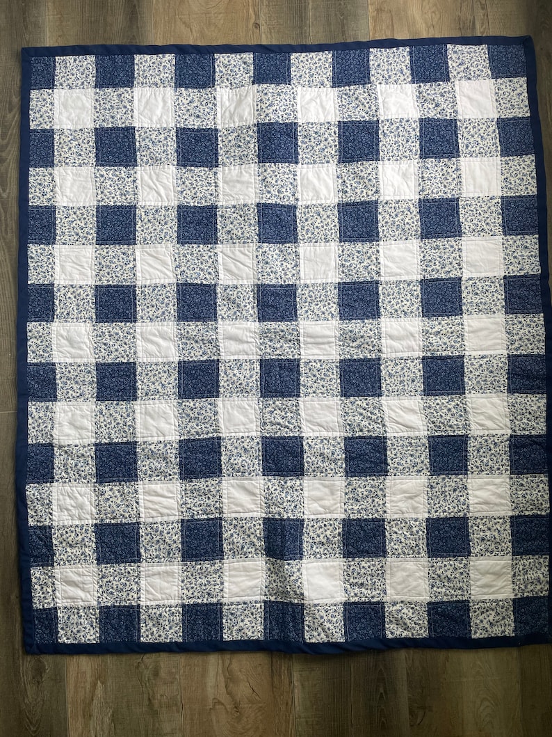 Blue Floral Baby Blanket Baby Blue Quilt Flower Baby Blanket - Etsy