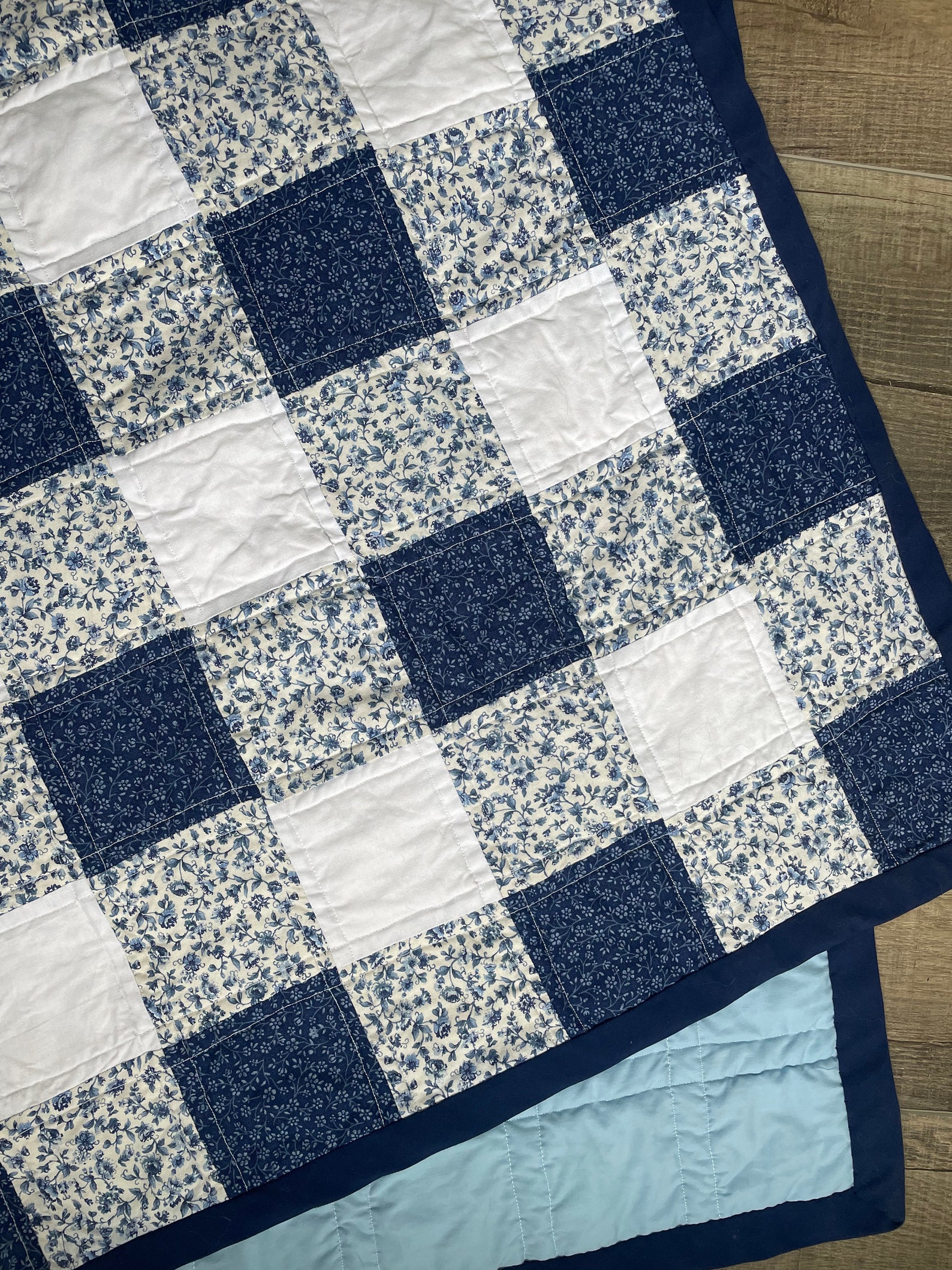Blue Floral Baby Blanket Baby Blue Quilt Flower Baby Blanket - Etsy