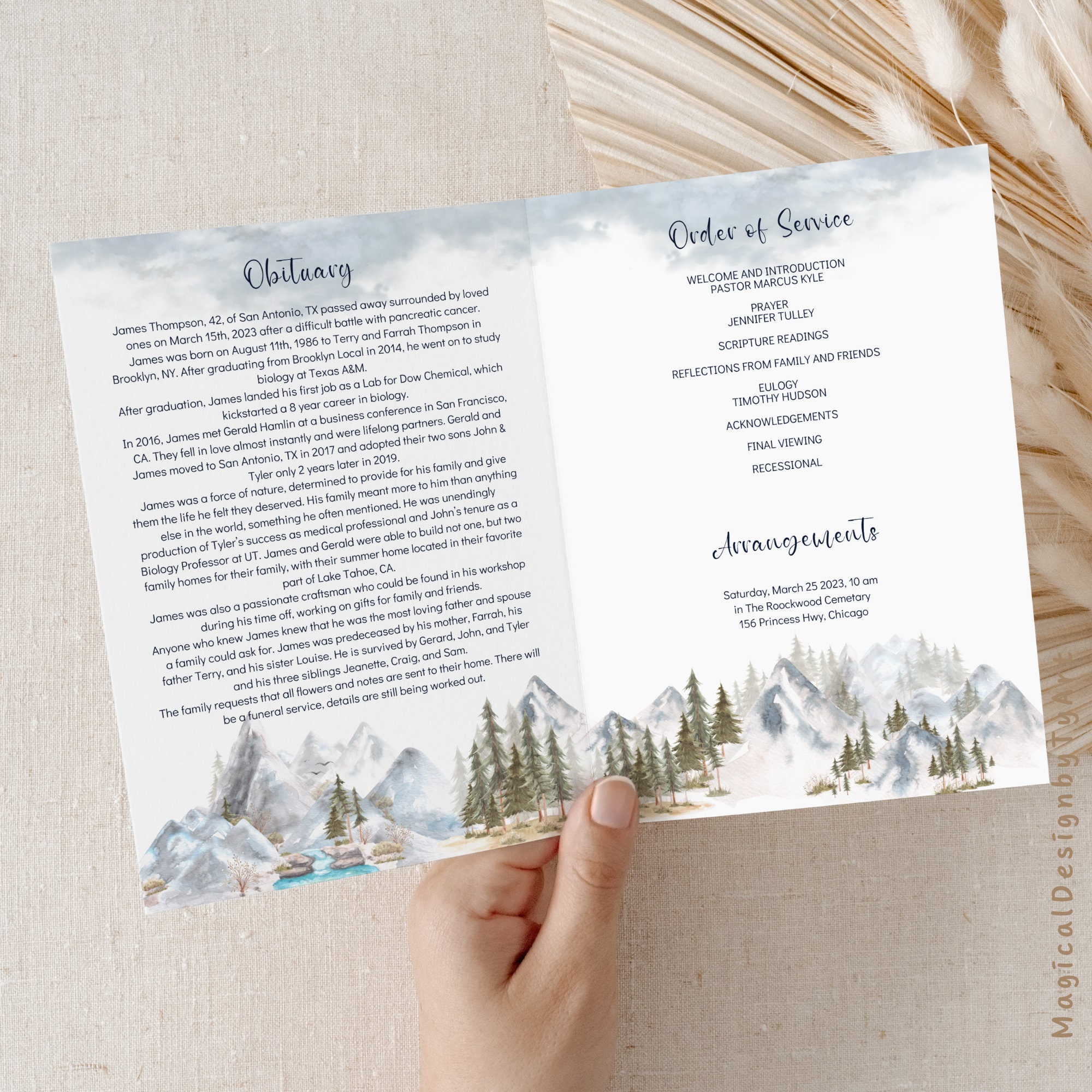 Editable Mountain Funeral Program Template for Man, 4 Page Bifold ...