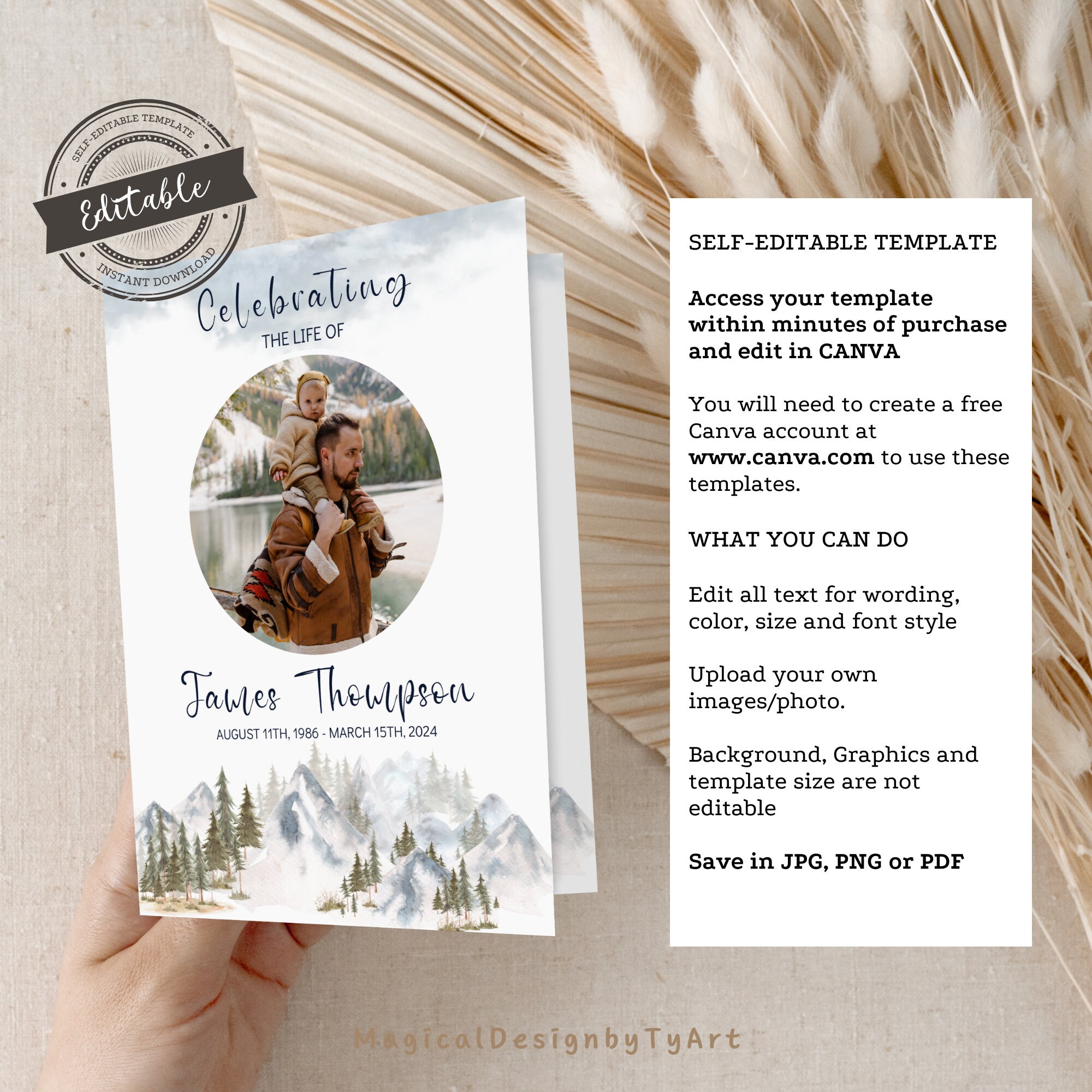 Editable Mountain Funeral Program Template for Man, 4 Page Bifold ...