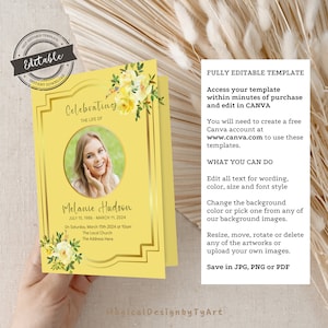 Editable Golden Yellow Funeral Program Template for Women, 4 Page ...