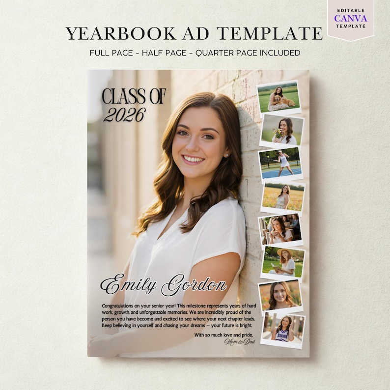 Yearbook Ad Template Digital Download Editable Design Canva Senior Page ...