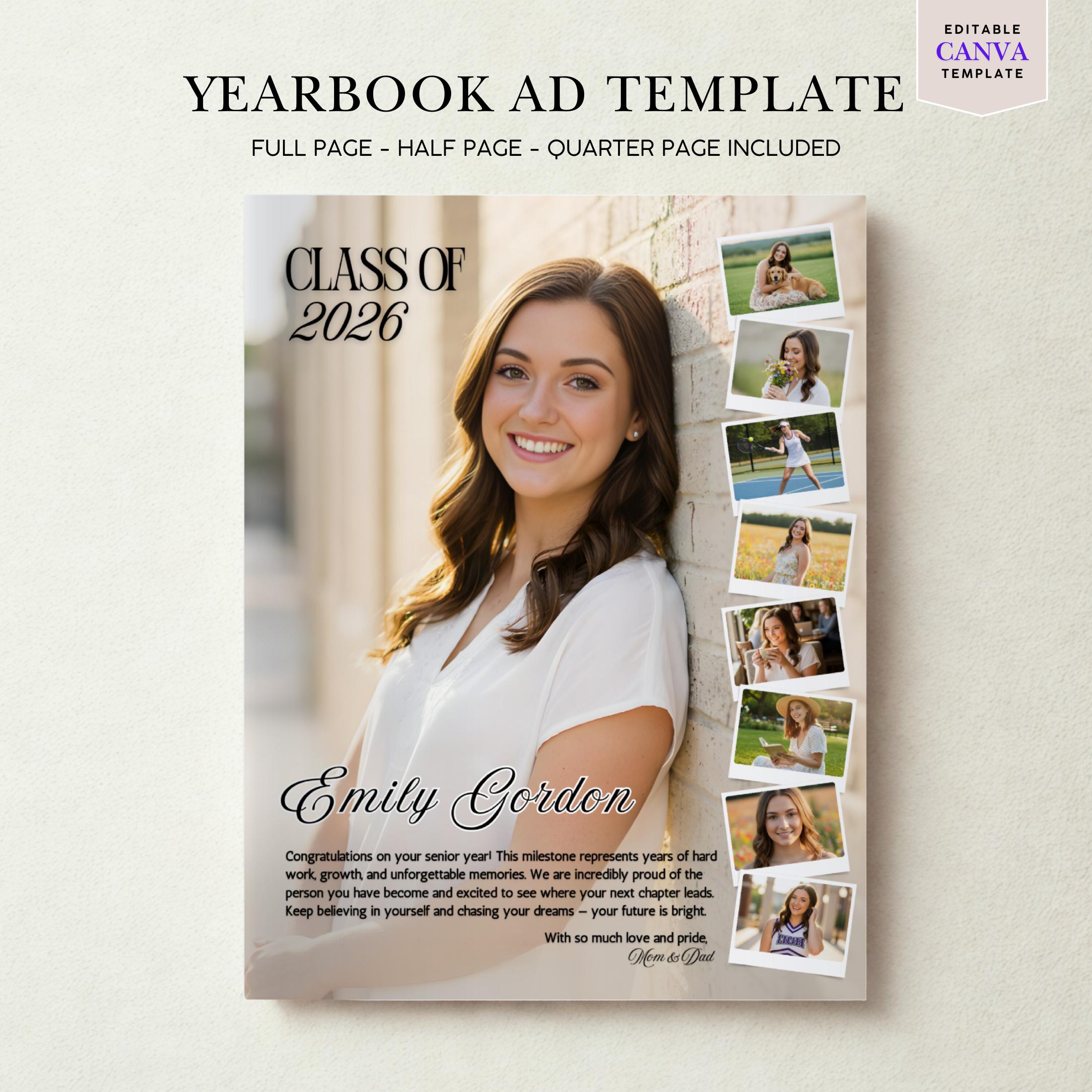 Yearbook Ad Template Digital Download Editable Design Canva Senior Page ...