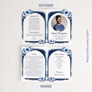Dark Blue Funeral Program, Editable Obituary Template, Celebration of ...