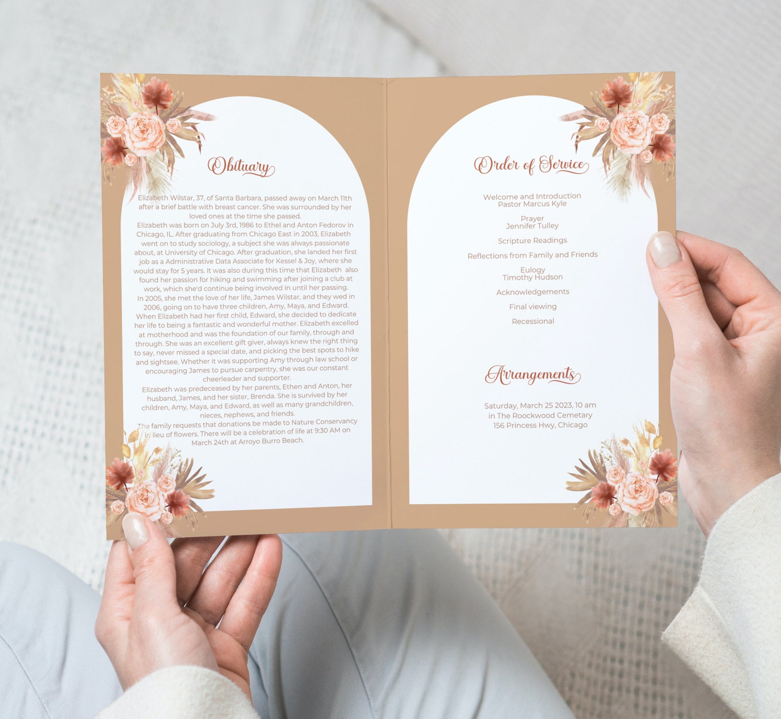 Editable Funeral Program Template for Woman, Obituary Template for ...