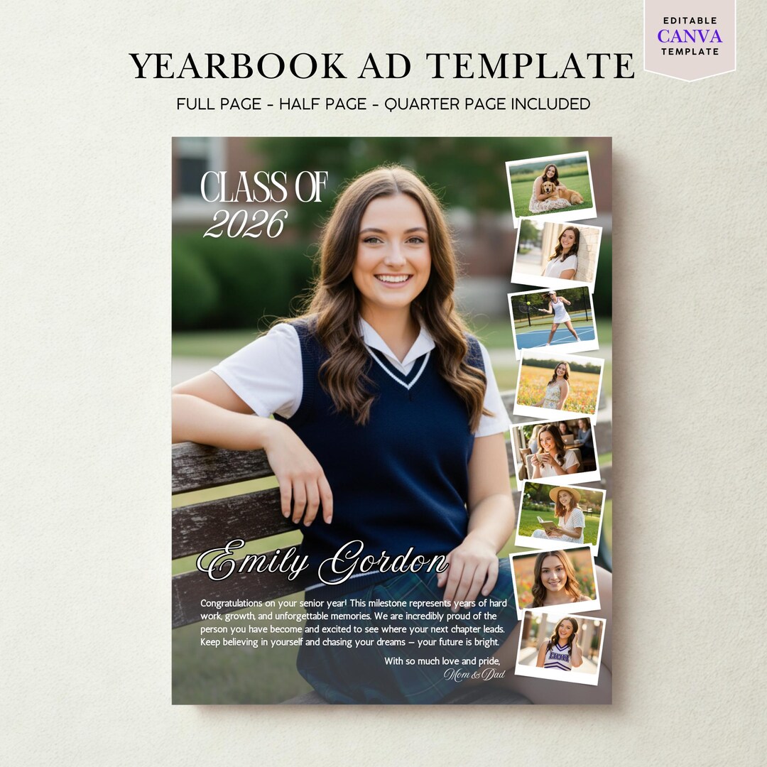 Yearbook Ad Template Digital Download Editable Canva Senior Tribute ...