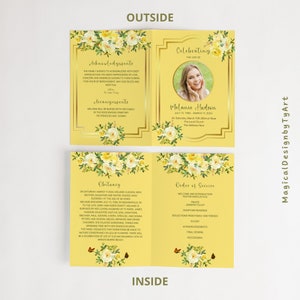 Editable Golden Yellow Funeral Program Template for Women, 4 Page ...