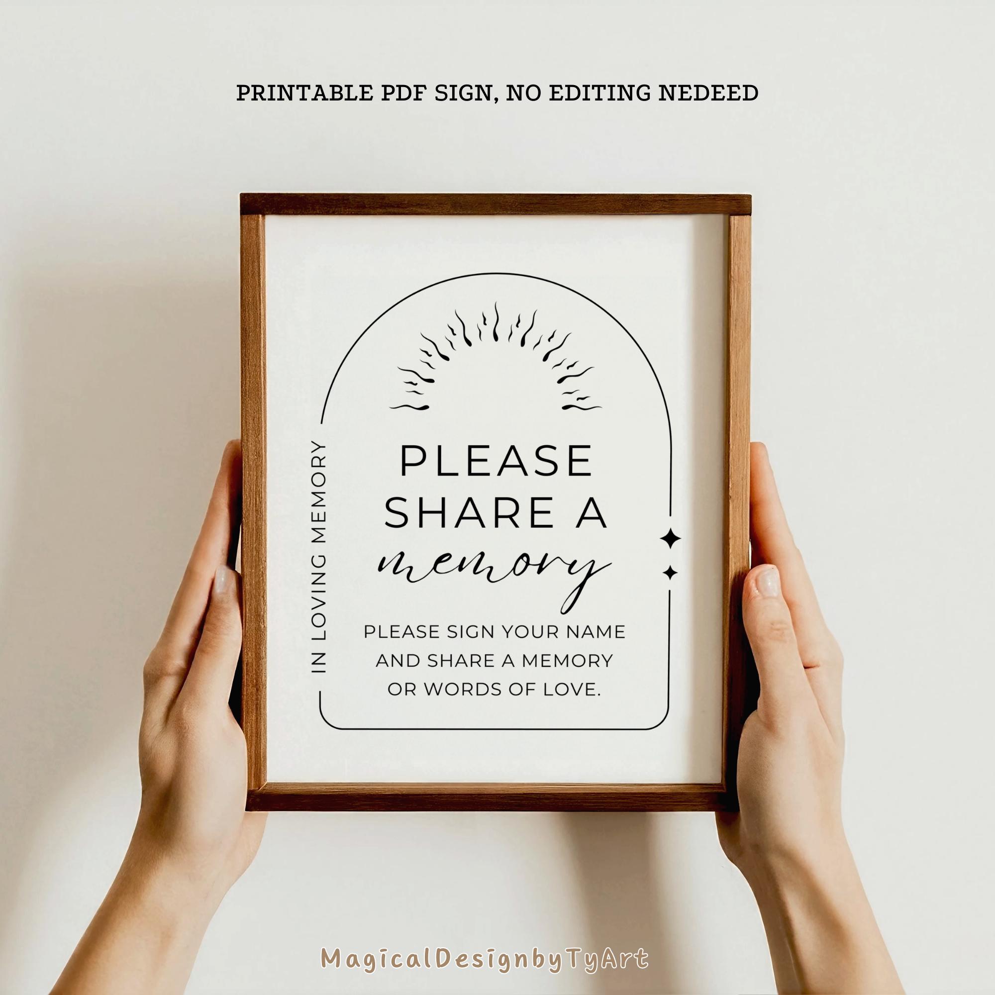 Funeral Share a Memory Sign, Printable Memorial Card, Modern ...