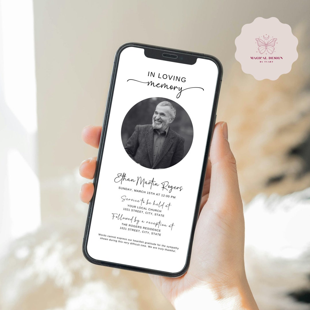 Digital Funeral Invitation, Electronic Announcement, Editable Memorial ...