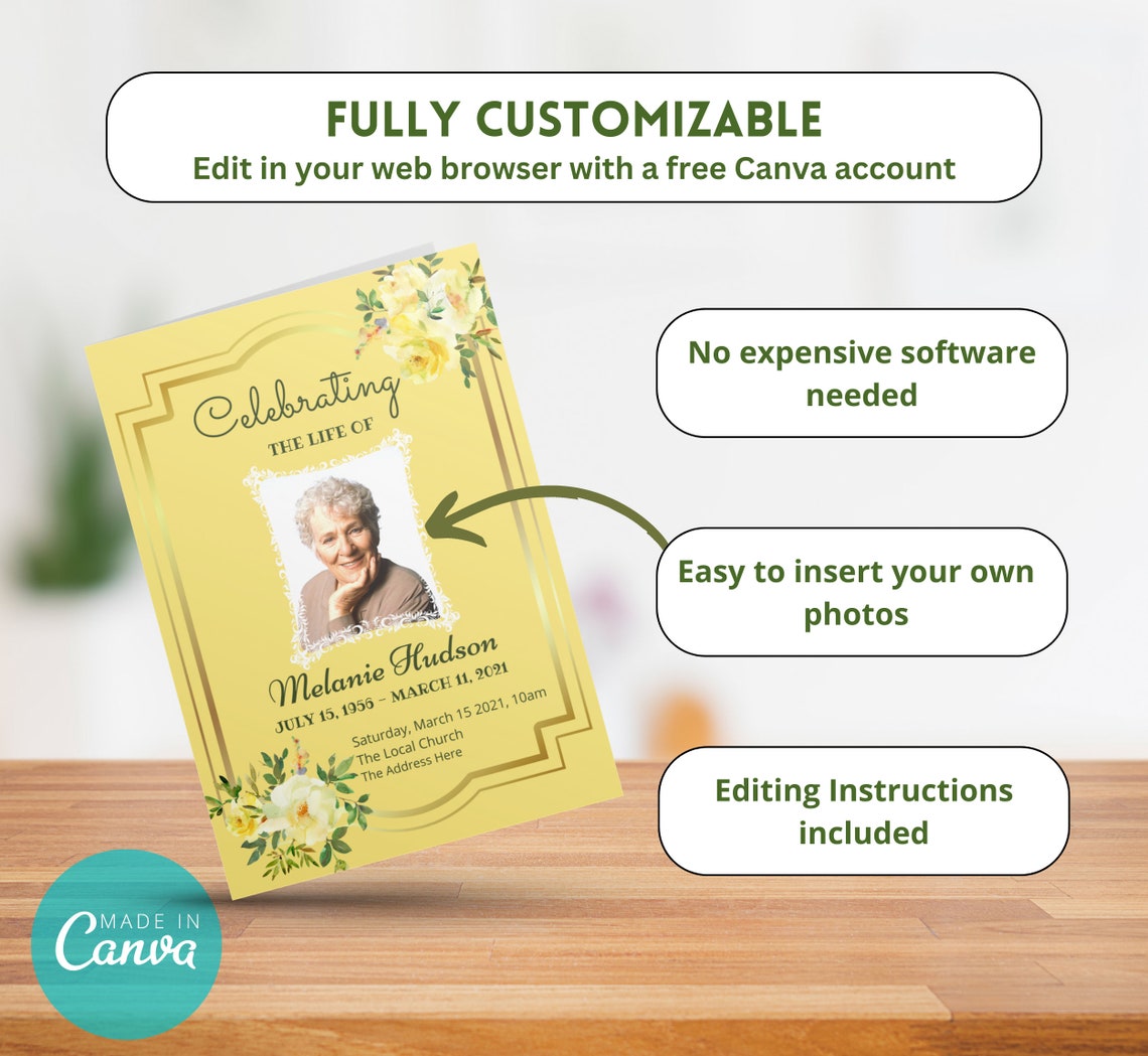 Editable Funeral Program Template for Woman, Obituary Template for ...