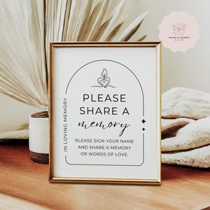 Funeral Share A Memory Memorial Service Sign, Wake Guest Book Sign ...
