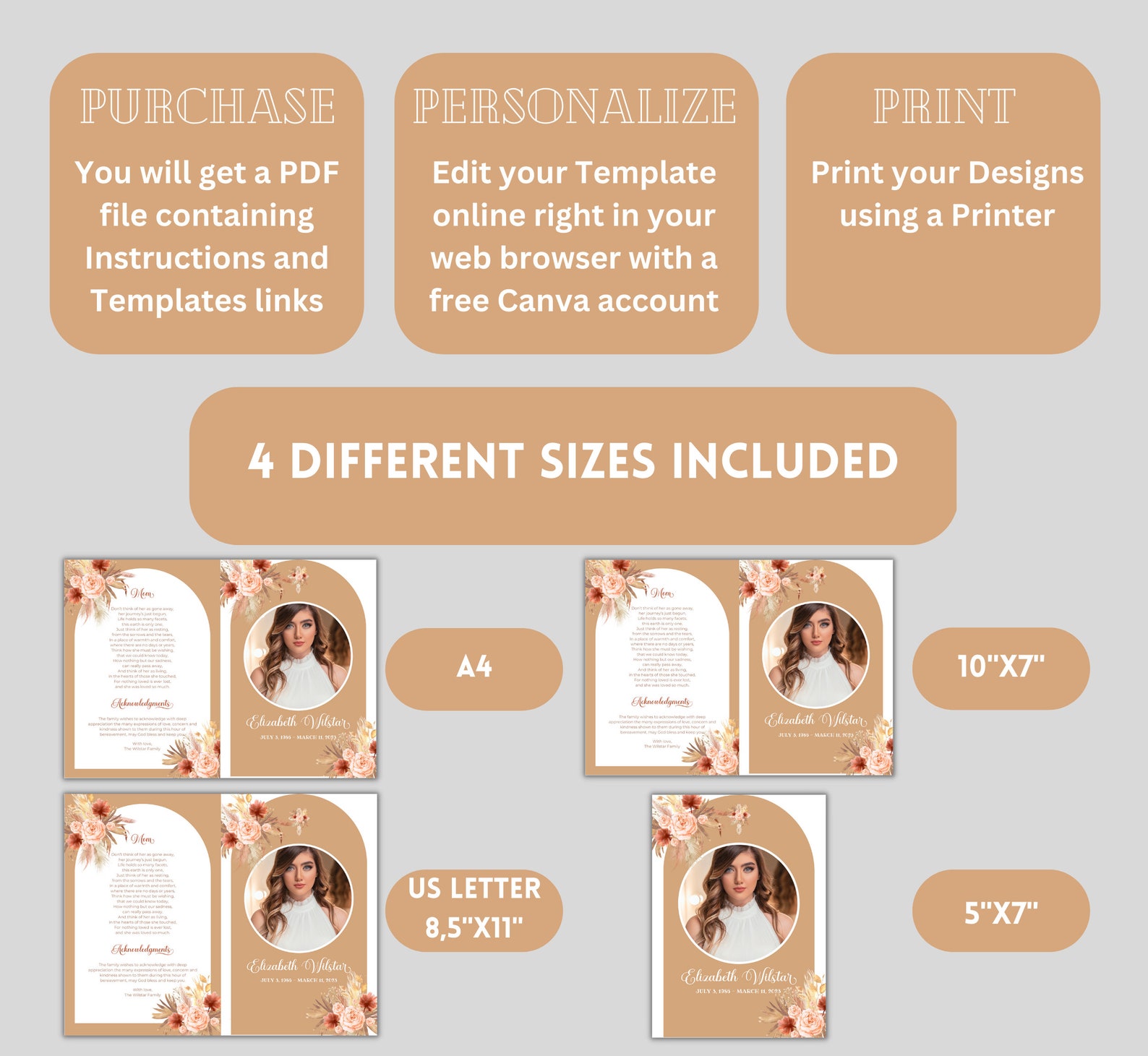 Editable Funeral Program Template for Woman, Obituary Template for ...