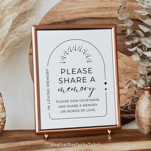 Funeral Share a Memory Sign, Printable Memorial Card, Modern ...