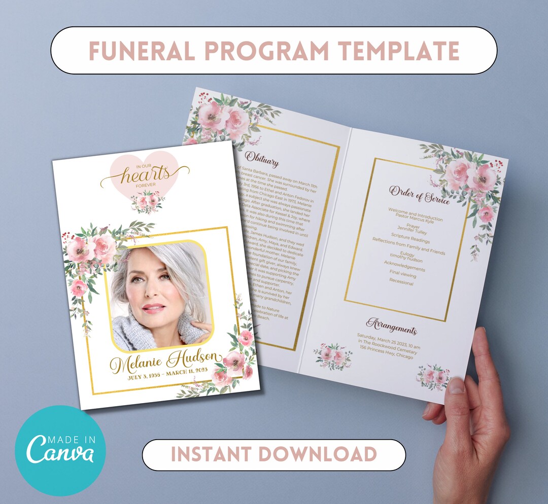 Editable Funeral Program Template for Woman, Obituary Template for ...