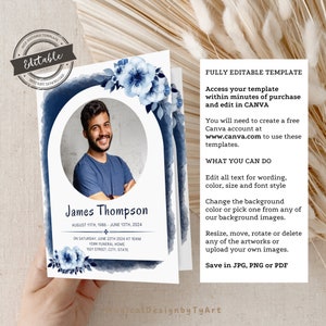 Dark Blue Funeral Program, Editable Obituary Template, Celebration of ...