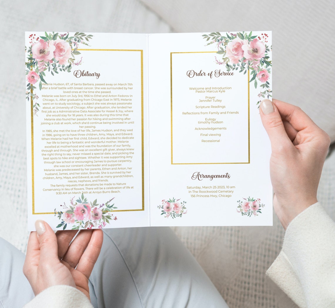Editable Funeral Program Template for Woman, Obituary Template for ...