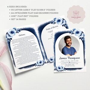 Dark Blue Funeral Program, Editable Obituary Template, Celebration of ...
