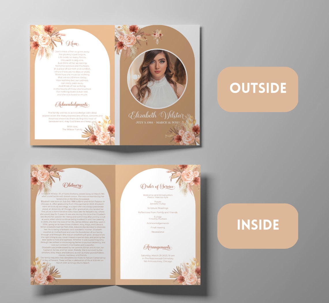 Editable Funeral Program Template for Woman, Obituary Template for ...