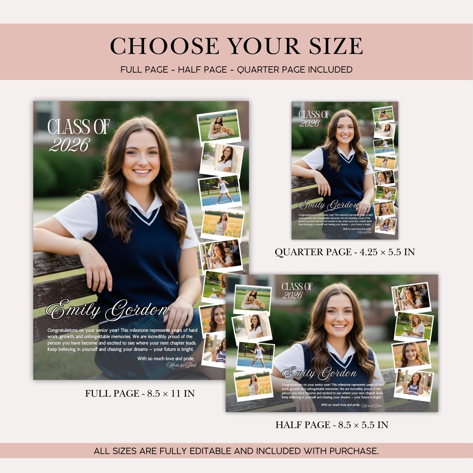Yearbook Ad Template Digital Download Editable Canva Senior Tribute ...