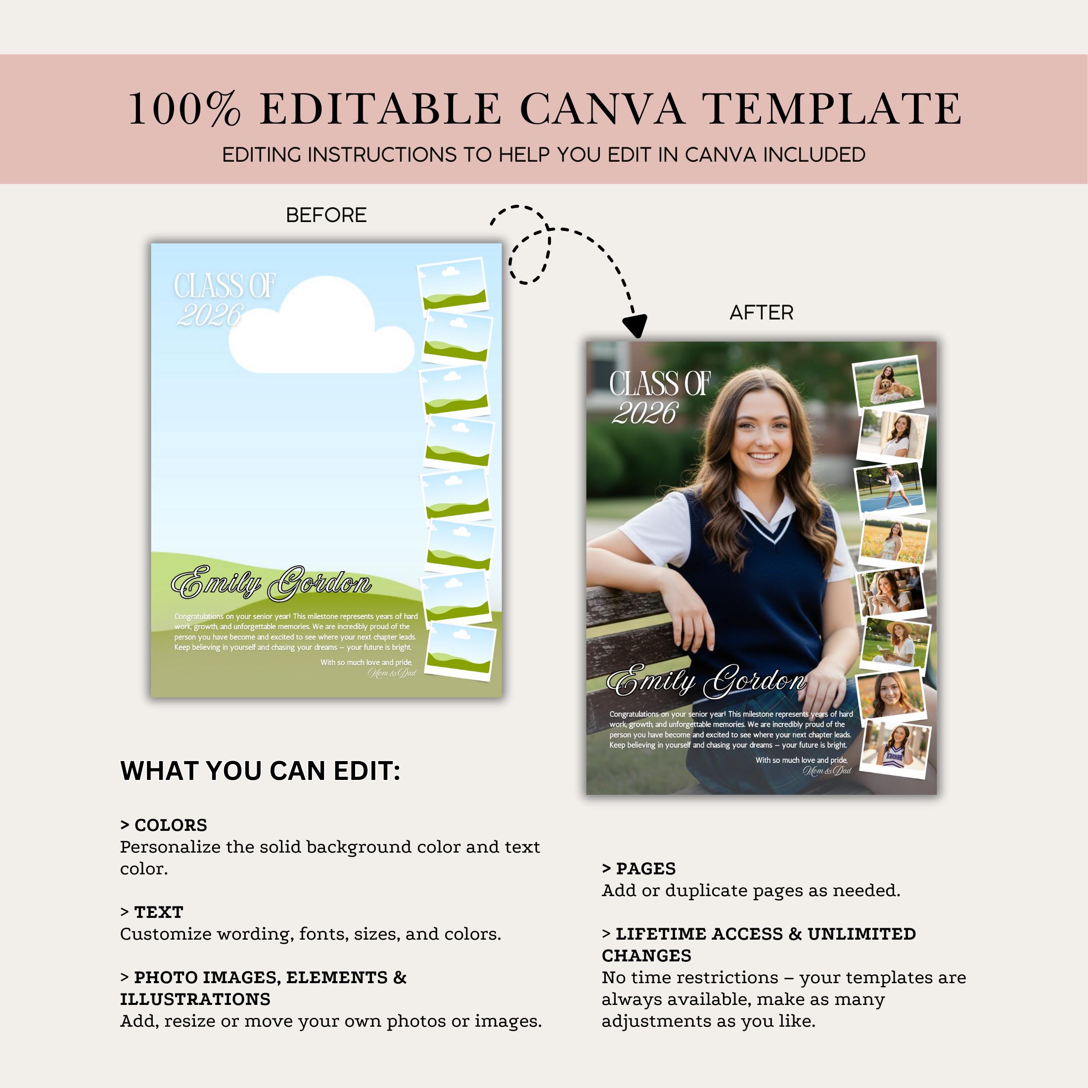 Yearbook Ad Template Digital Download Editable Canva Senior Tribute ...