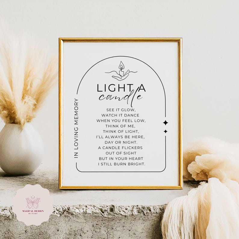 Memory Table Sign, Poem for Funeral, Verse Light a Candle for ...