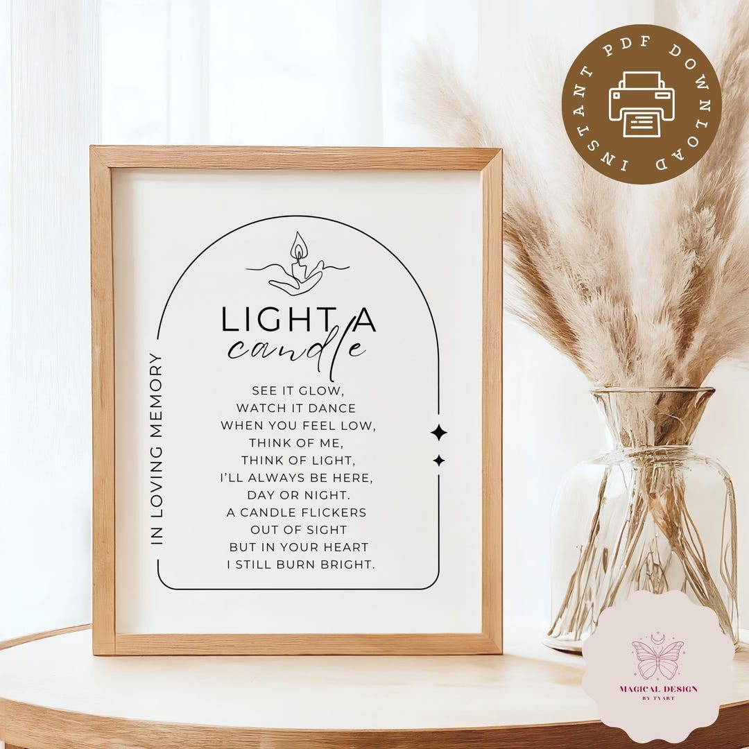 Memory Table Sign, Poem for Funeral, Verse Light a Candle for ...