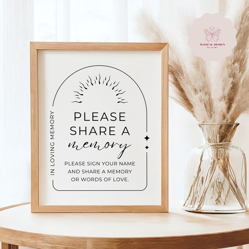 Funeral Share a Memory Sign, Printable Memorial Card, Modern ...
