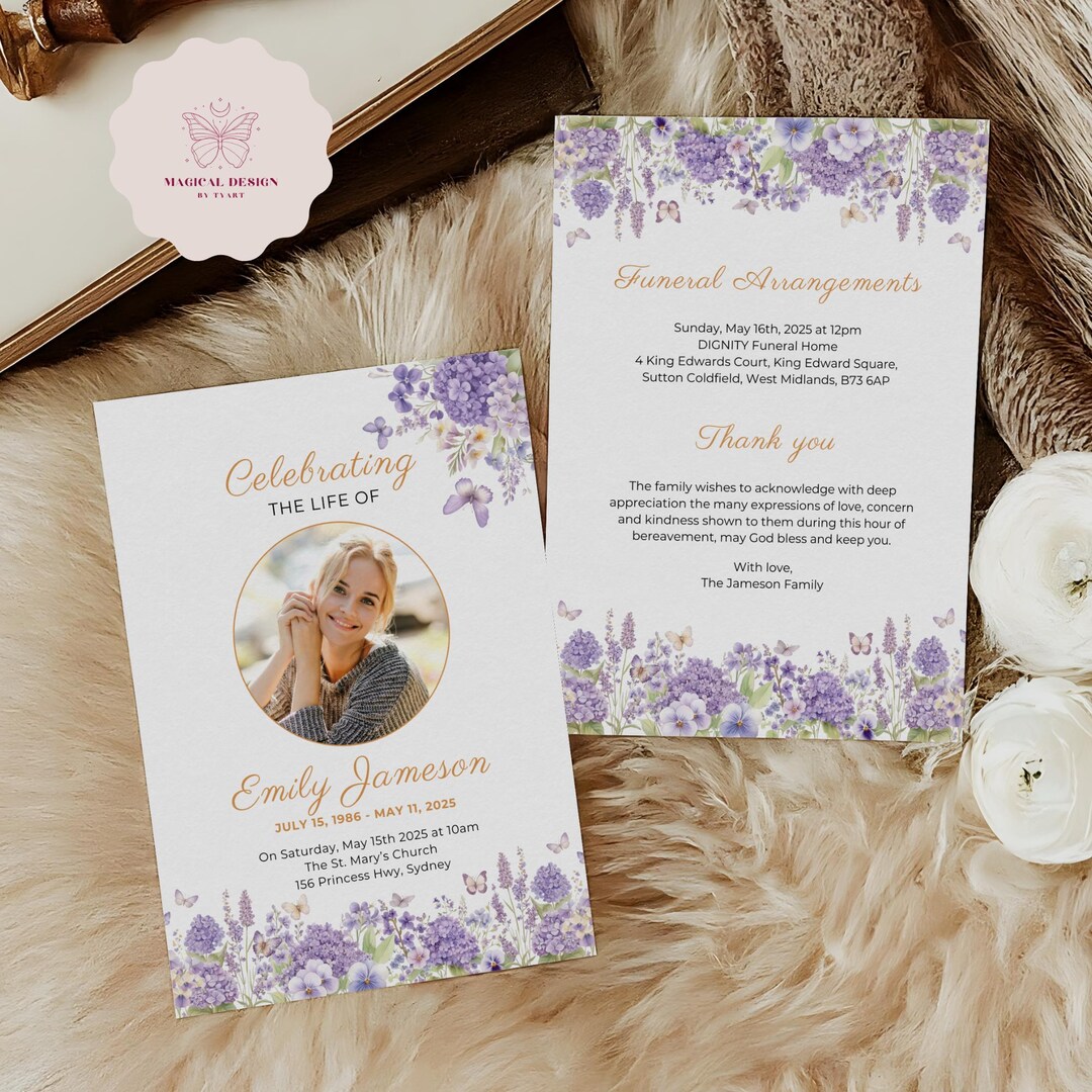 Double Sided Funeral Program Template, One Page Celebration of Life ...
