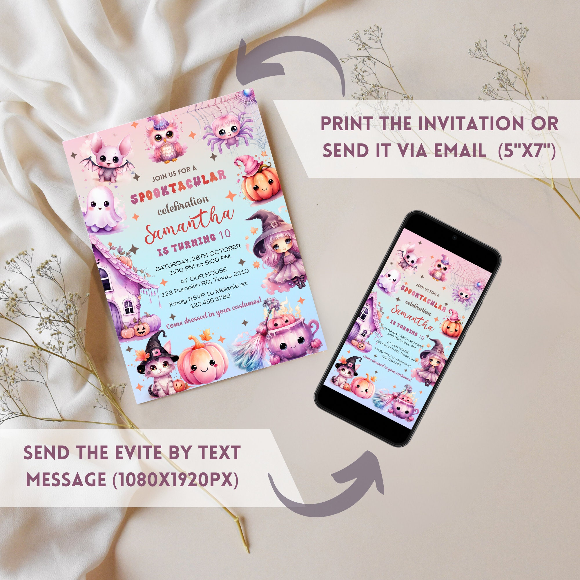Editable Halloween Birthday Invitation, Pink Ghost Invitation, Fall ...