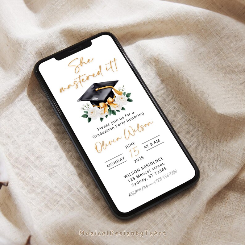 Digital Graduation Invitation, Masters Degree Animated Invite, Editable ...