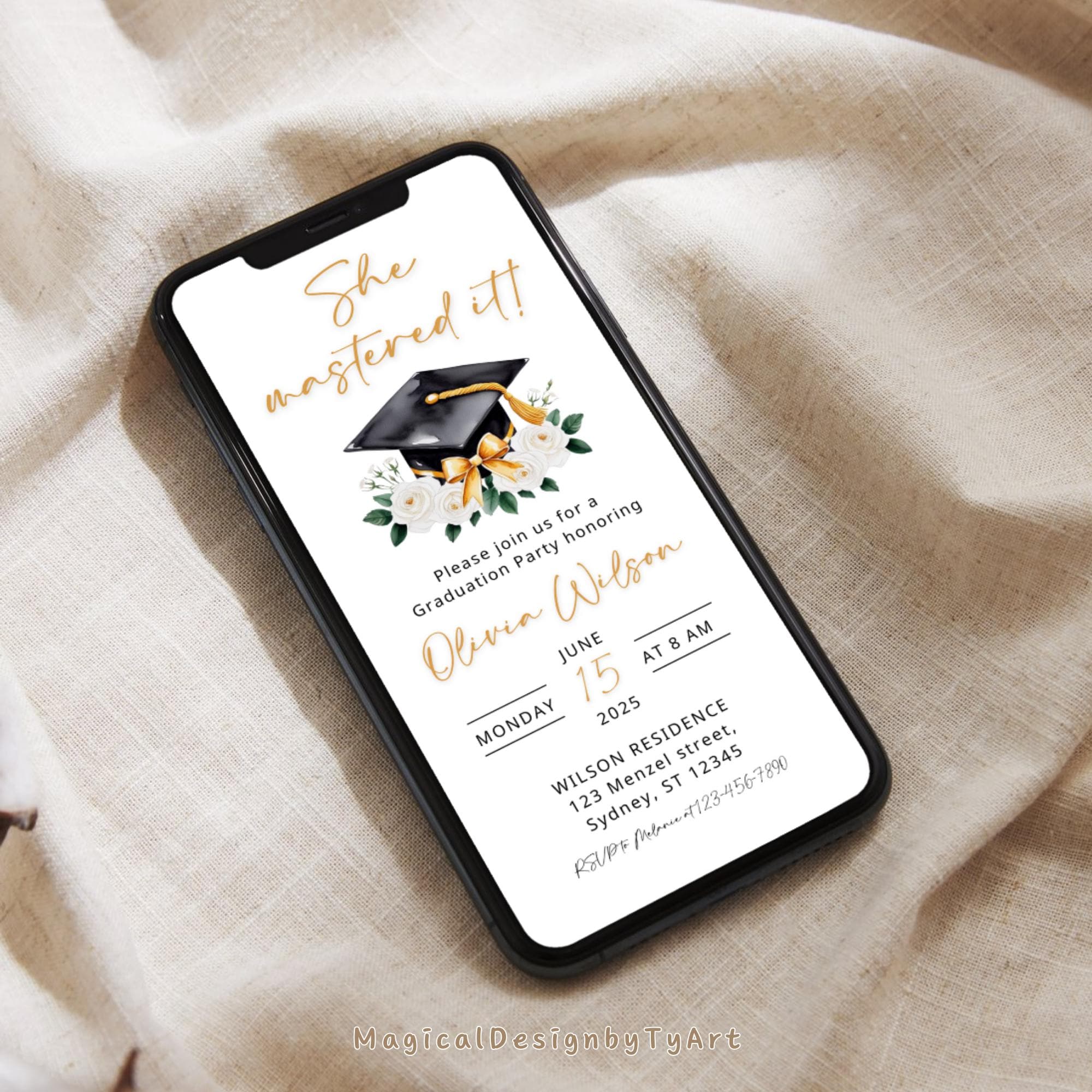 Digital Graduation Invitation, Masters Degree Animated Invite, Editable ...