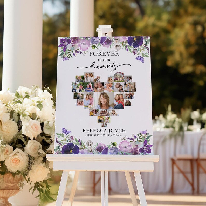 Memorial Photo Collage Heart Shaped Butterfly Design Funeral Welcome ...