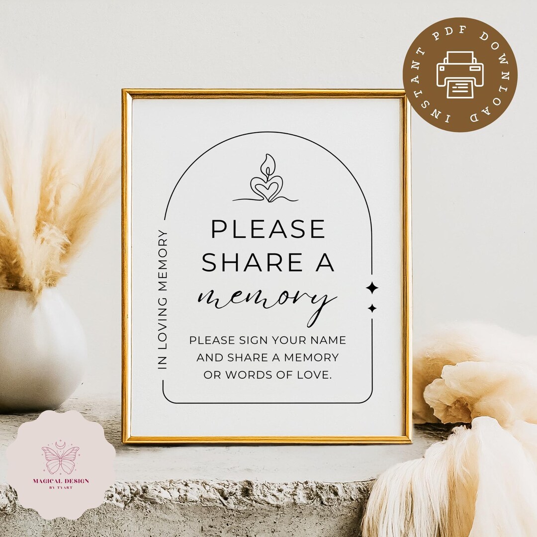Funeral Share A Memory Memorial Service Sign, Wake Guest Book Sign ...
