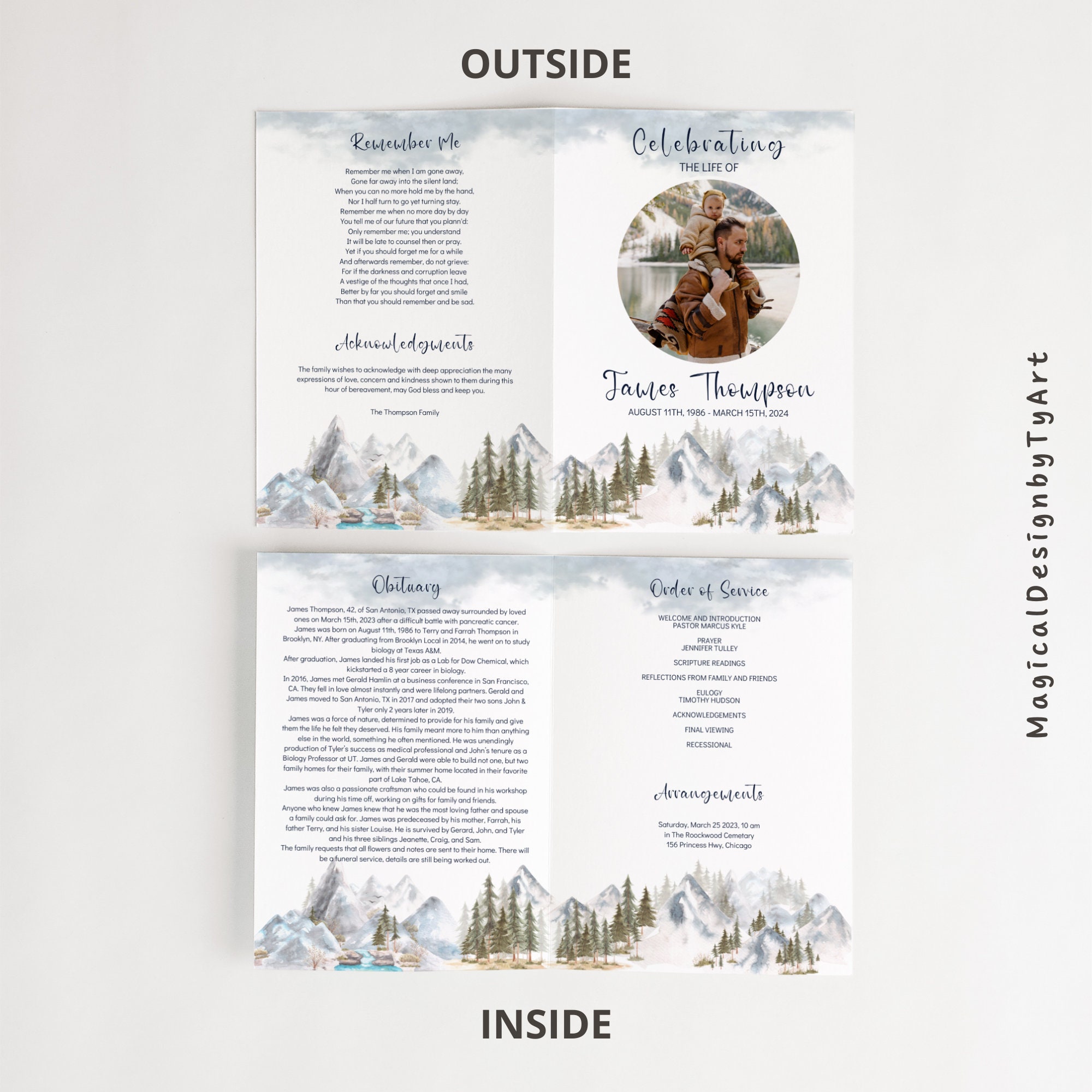 Editable Mountain Funeral Program Template for Man, 4 Page Bifold ...