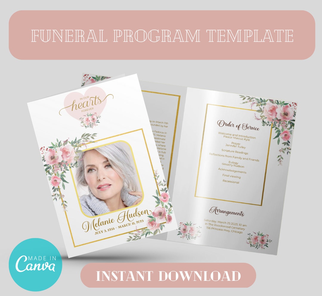 Plantilla de programa funerario editable para mujer, plantilla de ...
