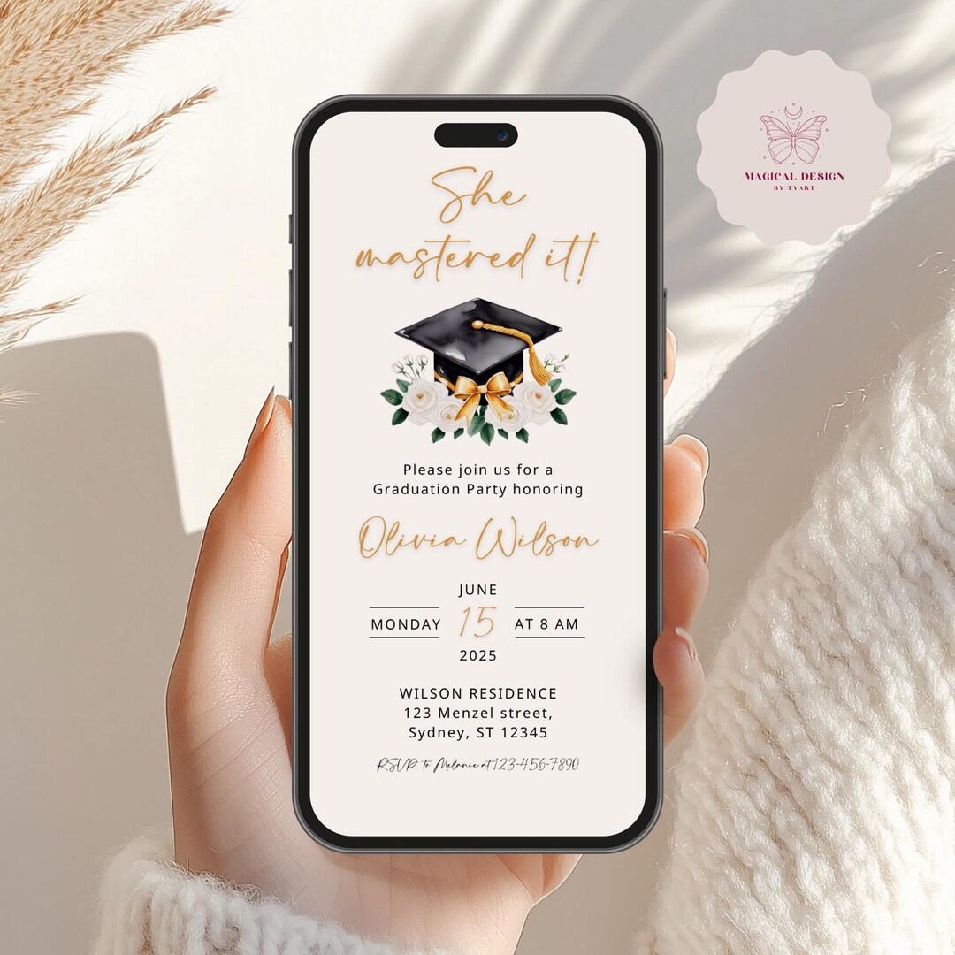 Digital Graduation Invitation, Masters Degree Animated Invite, Editable ...