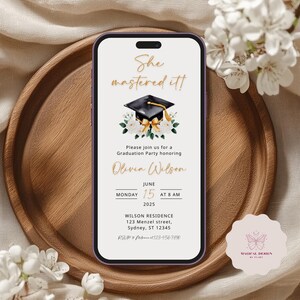 Digital Graduation Invitation, Masters Degree Animated Invite, Editable ...