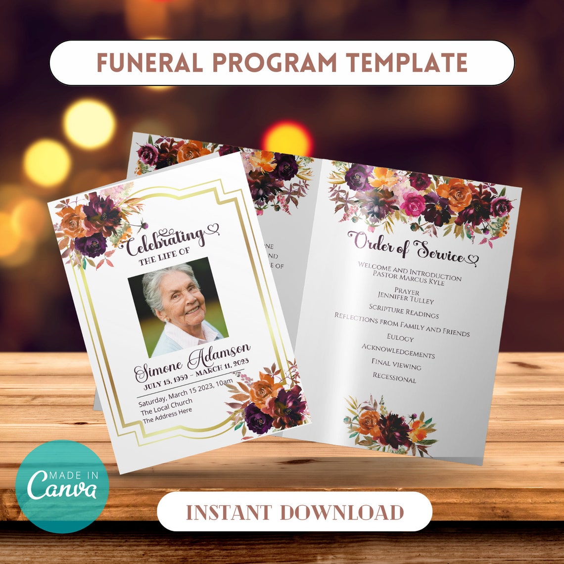 Editable Funeral Program Template for Woman, Obituary Template for ...