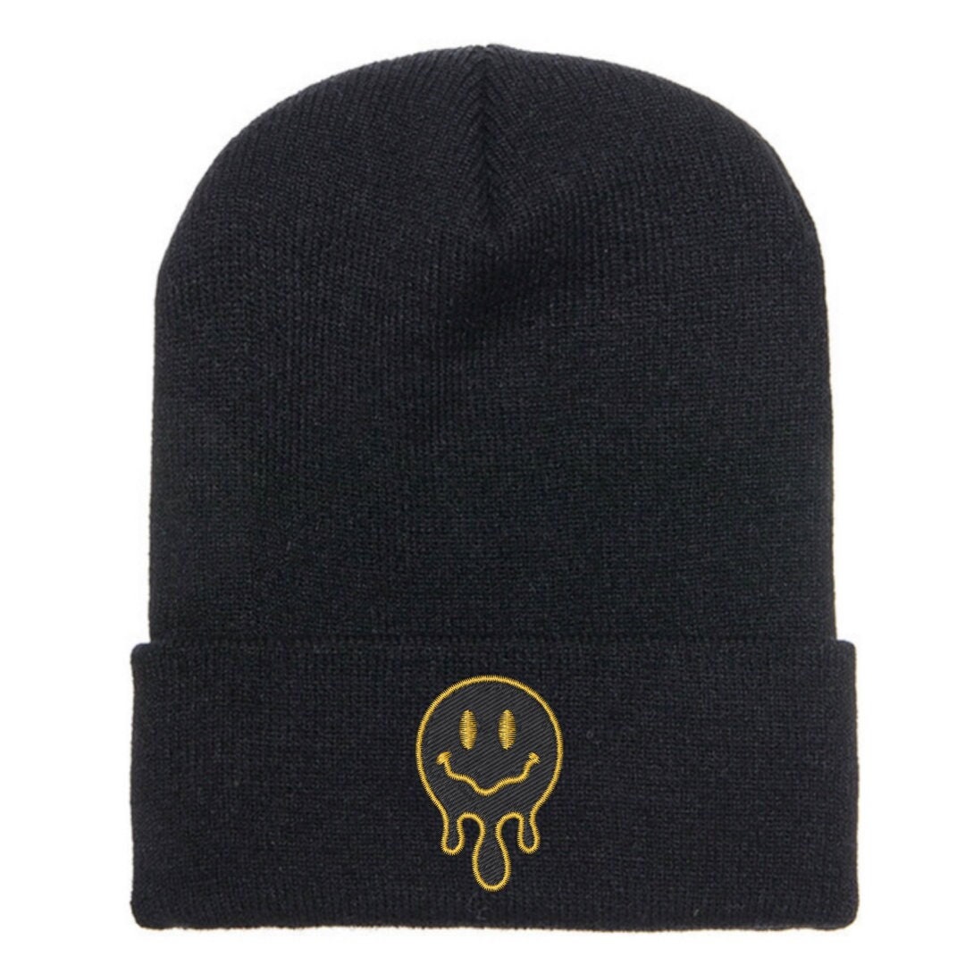 Smiley Face Hat Beanie Skull Cap Melting Smiley Face Embroidered Hat ...