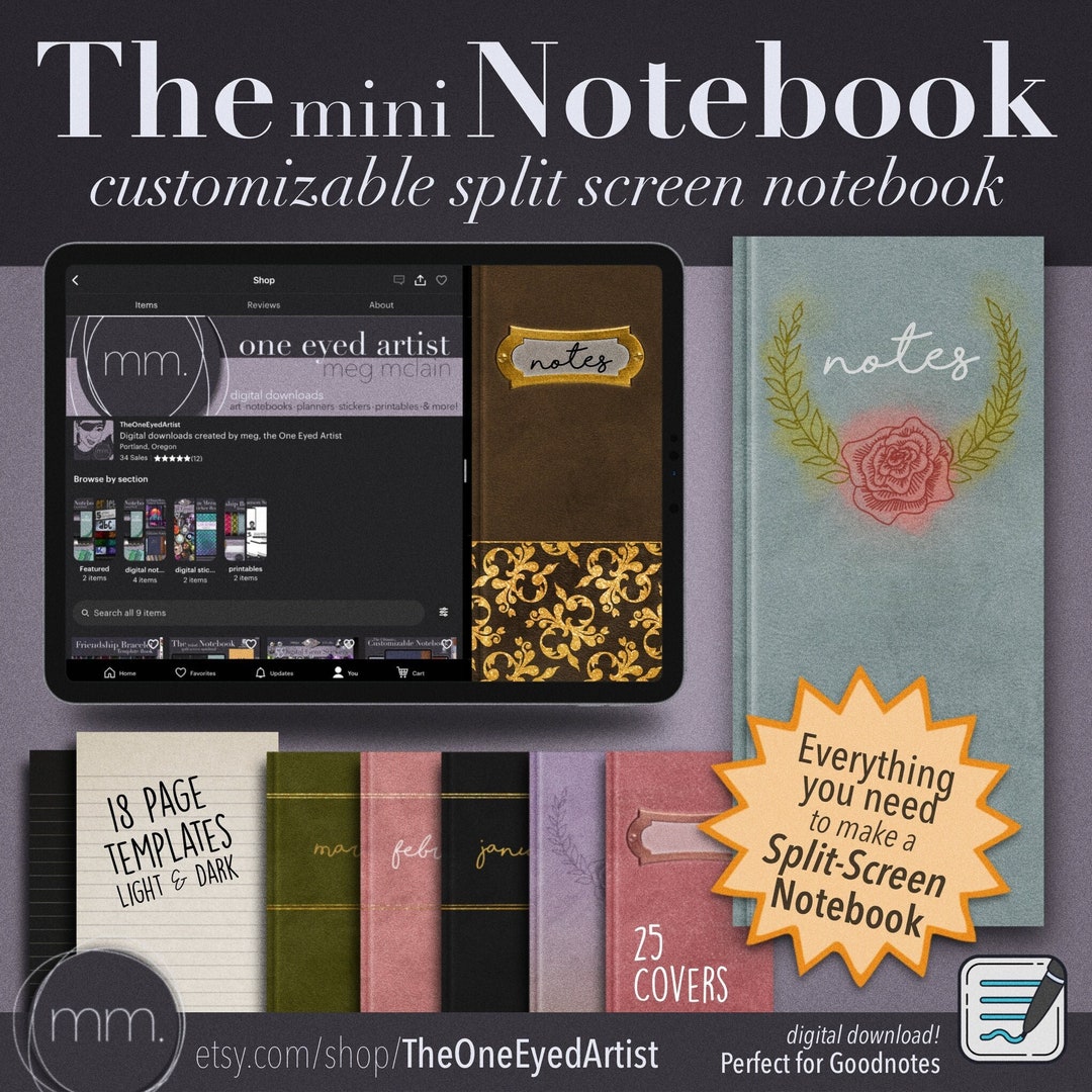 Customizable Mini Digital Notebook - 25 Covers and 18 Page Templates ...