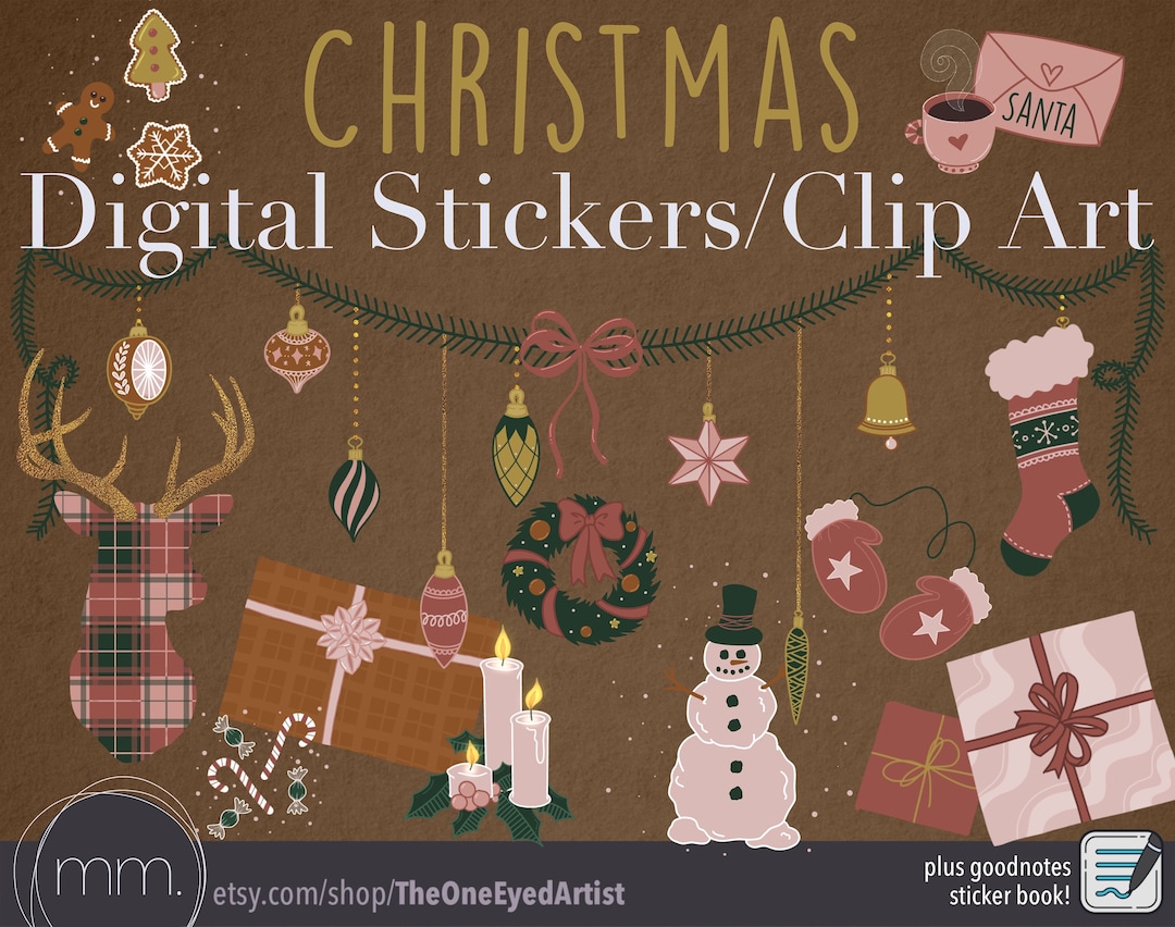 Christmas Clip Art / Digital Stickers - 300dpi PNG Doodle Glitter Gold ...