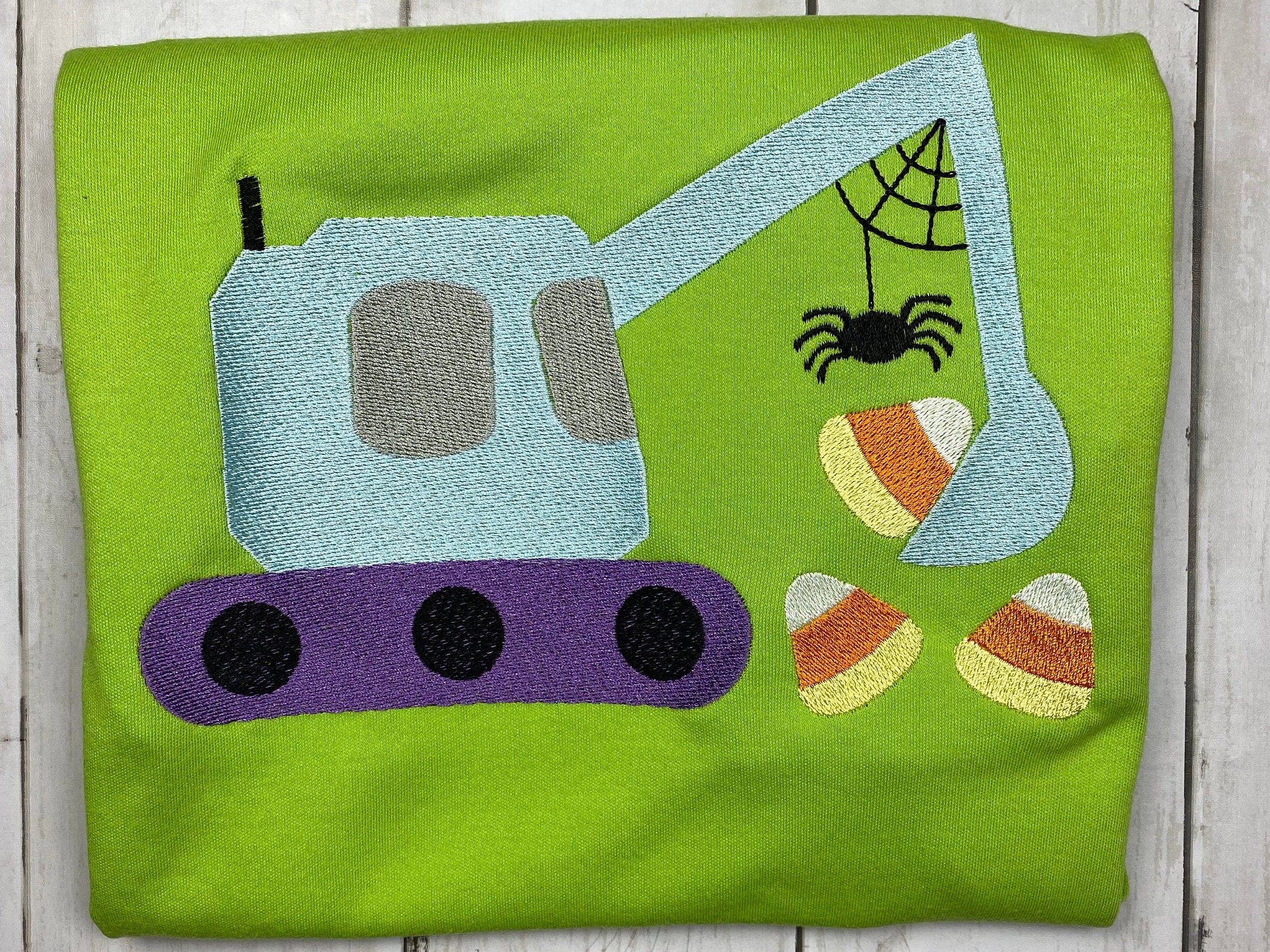 Spooky Excavator Heavy Fill Stitch Construction Halloween Candy Corn ...